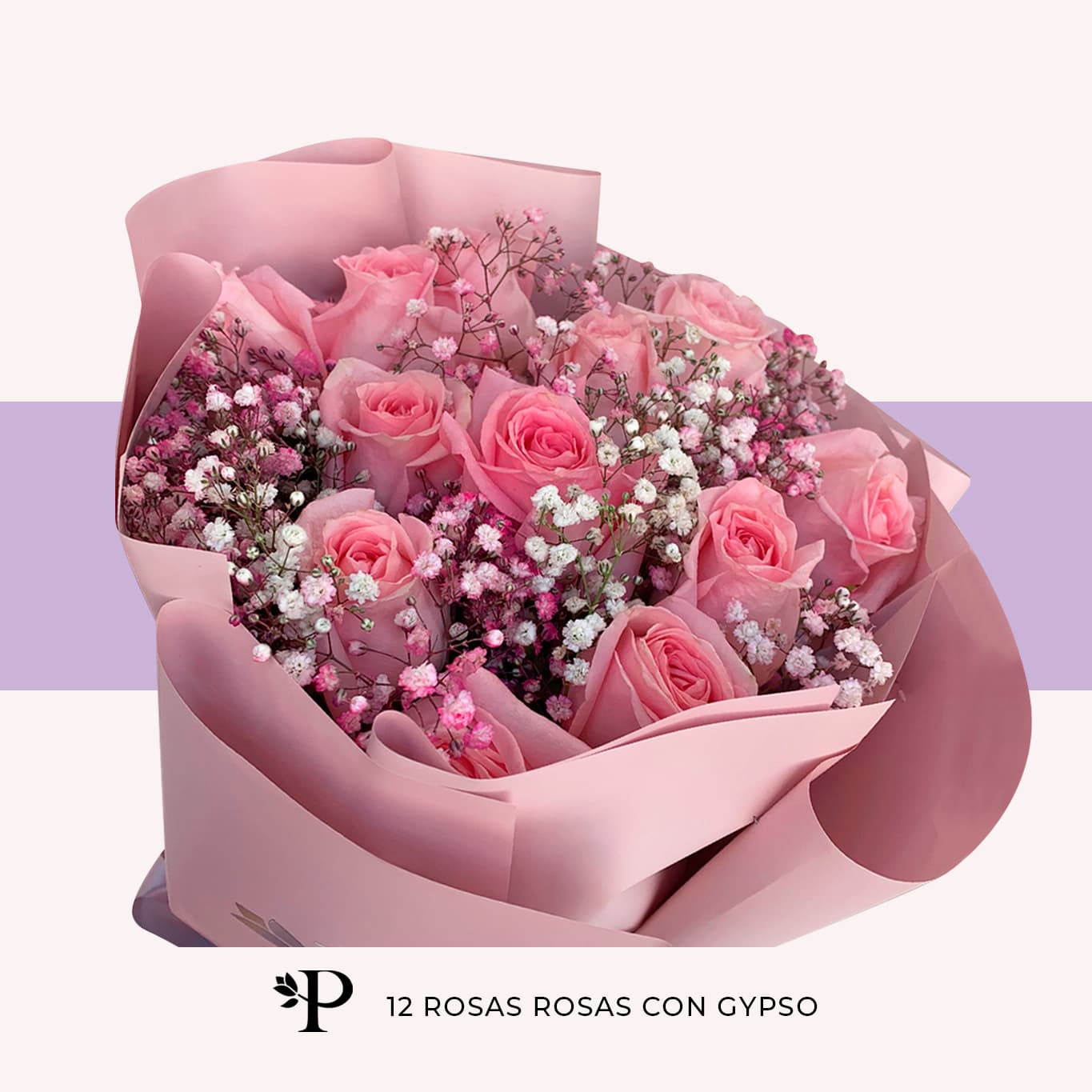 12 rosas rosas con gypso | Platinum Flowers