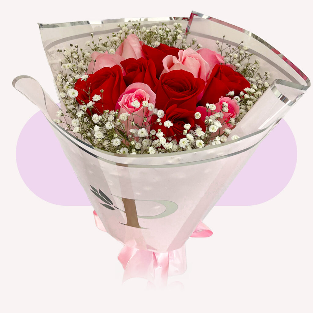 12 rosas de colores con gypso | Platinum Flowers